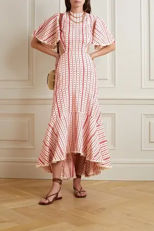 Rue Mariscal Open Back Embroidered Crocheted Maxi Dress