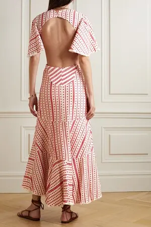 Rue Mariscal Open Back Embroidered Crocheted Maxi Dress