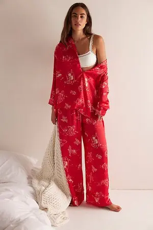 Free People Dreamy Days Pajama Set Tango Red Combo