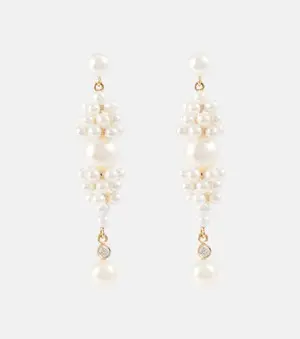 Sophie Bille Brahe Rêve De Diamant 14kt Gold Earrings With Diamonds And Pearls - White