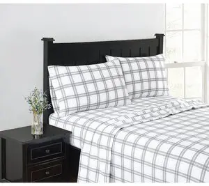 London Fog Grey Plaid Flannel 4 Piece Queen She Et Set - One-color