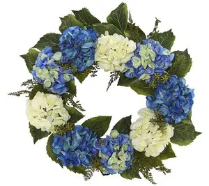 NEARLY NATURAL 24' Blue And White Hydrangea Wreath Nearly N Atural - One-color