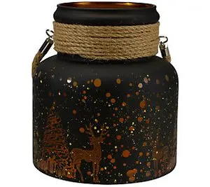 NORTHLIGHT 8' Gold Deer & Pine Trees Glass Cand E Lantern