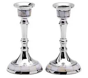 COPA JUDAICA Stainless-steel Candlesticks W/mot Her-of-pearl - One-color