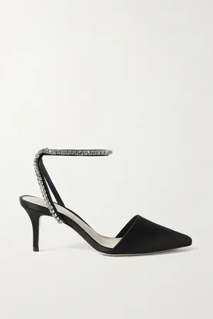 PORTE & PAIRE Crystal-Embellished Satin Pumps Black
