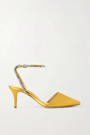 PORTE & PAIRE Crystal-embellished Satin Pumps - Yellow