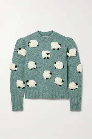 Sea Samira Cropped Appliquéd Merino Wool-blend Sweater