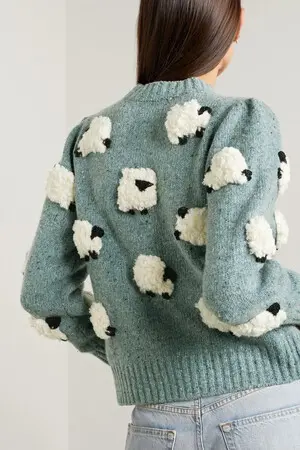 Sea Samira Cropped Appliquéd Merino Wool-blend Sweater