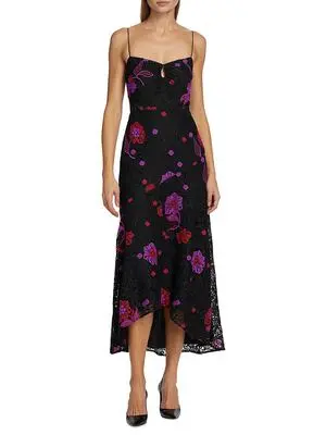 Monique Lhuillier High-low Floral-lace Midi-dress