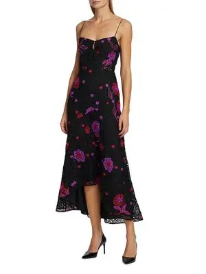 Monique Lhuillier High-low Floral-lace Midi-dress
