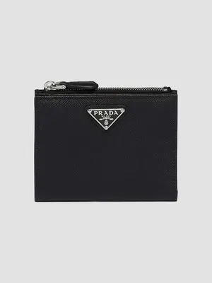 Prada Small Saffiano Leather Wallet Black Silver