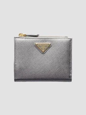 Prada Small Saffiano Leather Wallet Silver Assorted