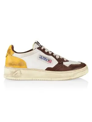 AUTRY Women's Super Vintage Low Sneakers - White Brown  - White Brown