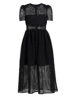 SELF-PORTRAIT Women's Grid Lace Midi-Dress - Black  - Black
