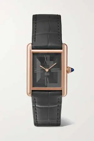 Cartier Black Tank Louis Automatic 25.5mm 18-karat Rose Gold And Alligator Watch