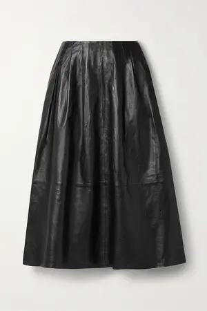 CEFINN The Saffron Pleated Textured-leather Midi Skirt
