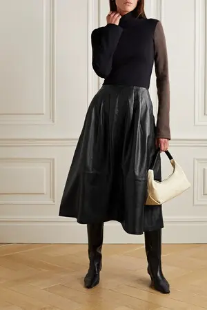 CEFINN The Saffron Pleated Textured-leather Midi Skirt