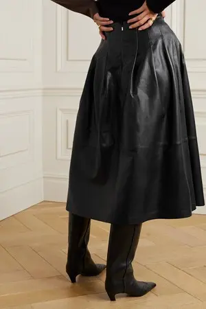 CEFINN The Saffron Pleated Textured-leather Midi Skirt