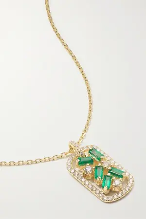 SUZANNE KALAN 18-karat Gold Diamond And Emerald Necklace