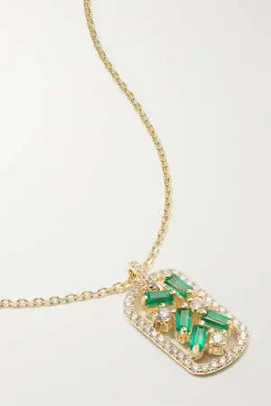 SUZANNE KALAN 18-karat Gold Diamond And Emerald Necklace