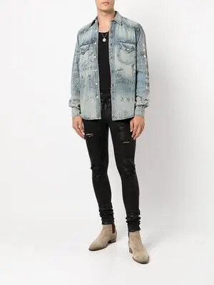 Amiri Distressed Logo Print Denim Shirt