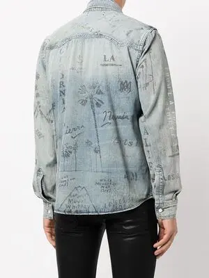 Amiri Distressed Logo Print Denim Shirt