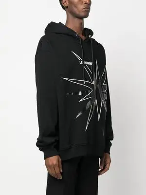 LES HOMMES Logo Star-print Drawstring Hoodie