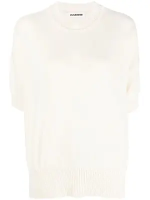 JIL SANDER Jil Sander Cream White Cashmere Short Sleeve Top Neutrals