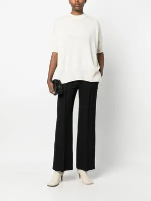 JIL SANDER Cream White Cashmere Short Sleeve Top - Neutrals