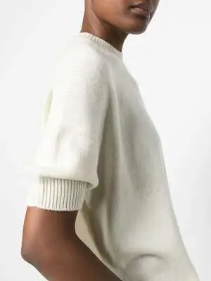 JIL SANDER Cream White Cashmere Short Sleeve Top - Neutrals