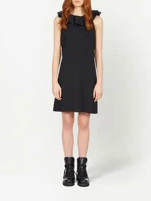 FERRAGAMO Sleeveless Ruffled Neck Wool Blend Dress