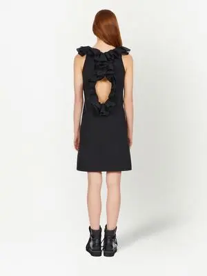 FERRAGAMO Sleeveless Ruffled Neck Wool Blend Dress