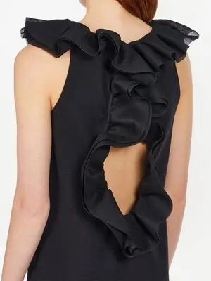 FERRAGAMO Sleeveless Ruffled Neck Wool Blend Dress