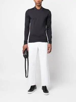 John Smedley Button-front Long-sleeved Polo Shirt - Grey