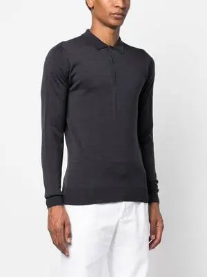 John Smedley Button-front Long-sleeved Polo Shirt - Grey
