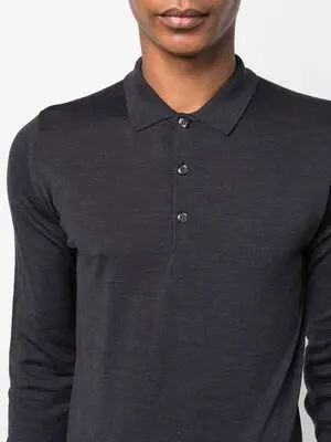 John Smedley Button-front Long-sleeved Polo Shirt - Grey