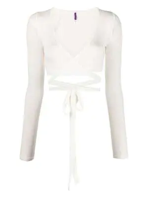 MAISON CLOSE Ribbed Wrap Design Long Sleeve Top