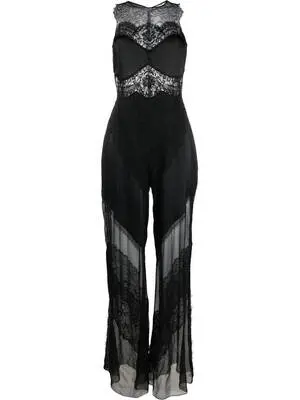 Alberta Ferretti Silk Lace-panelled Jumpsuit - Black