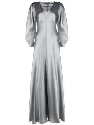 Alberta Ferretti Satin Long-sleeve Gown