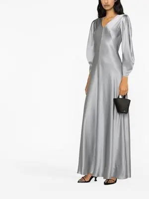 Alberta Ferretti Satin Long-sleeve Gown