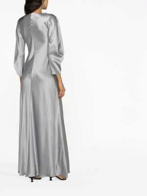Alberta Ferretti Satin Long-sleeve Gown