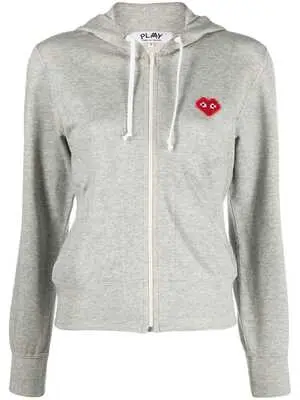 Play Comme Des Garcon Embroidered Heart Zipped Hoodie - Grey