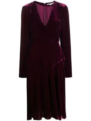 Stella McCartney V-neck Velvet Midi Dress - Purple
