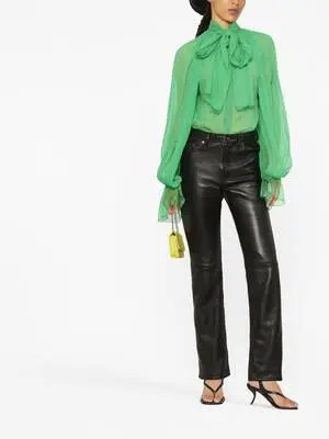 ATU BODY COUTURE Pussy-bow Silk Blouse - Green