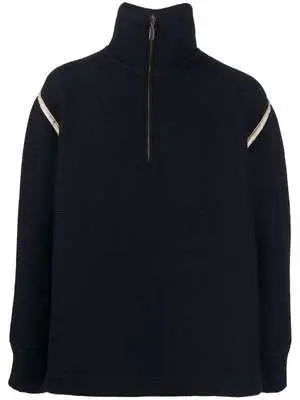 MAISON MARGIELA Half-zip Chunky Knit Sweater With Contrast Elbow Patches - Blue