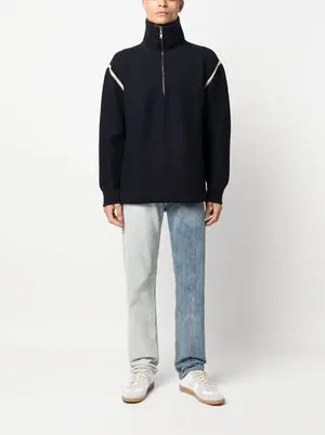 MAISON MARGIELA Half-zip Chunky Knit Sweater With Contrast Elbow Patches - Blue