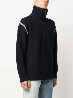 MAISON MARGIELA Half-zip Chunky Knit Sweater With Contrast Elbow Patches - Blue