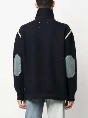 MAISON MARGIELA Half-zip Chunky Knit Sweater With Contrast Elbow Patches - Blue