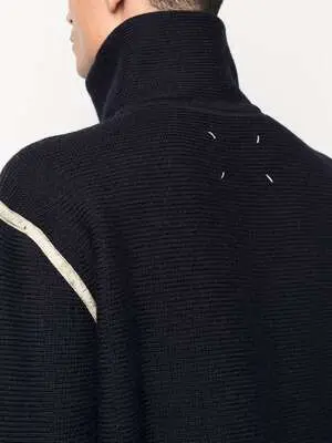 MAISON MARGIELA Half-zip Chunky Knit Sweater With Contrast Elbow Patches - Blue