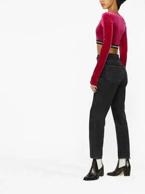 Versace Logo-waistband Cropped Velvet Top - Red